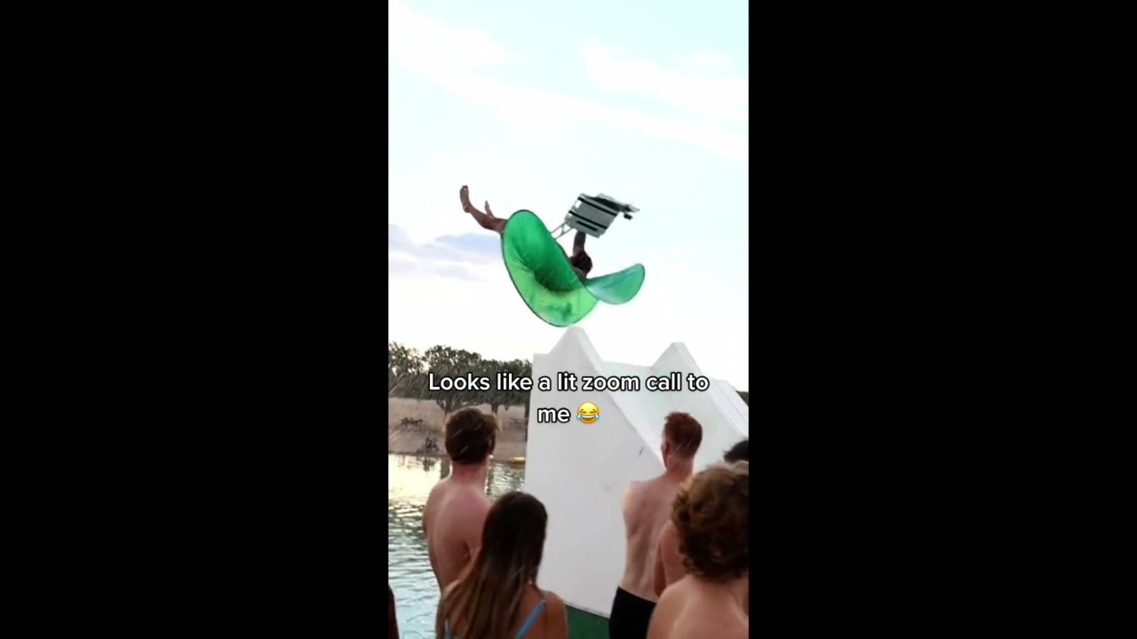 Guy goes down Water Slide while on Zoom Call