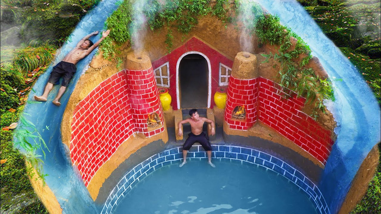 Build Underground Swimming Pool With Two Water Slide Around Secret Underground House