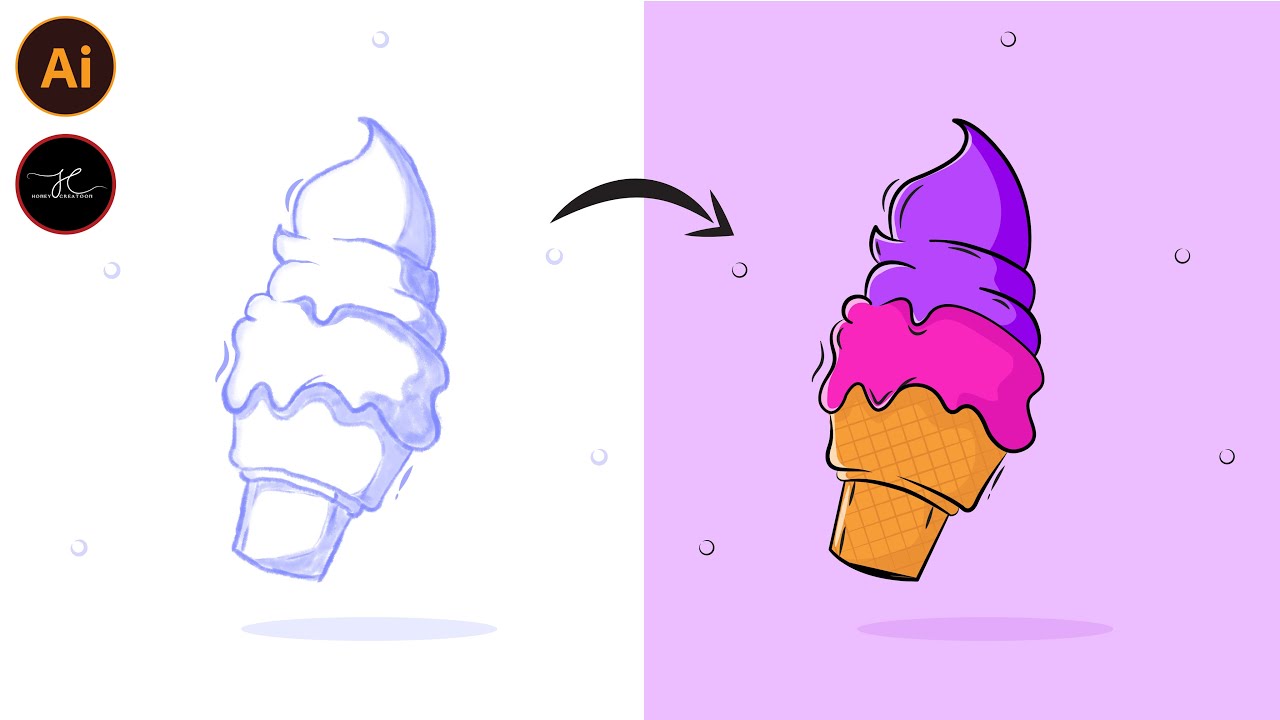 Easy Adobe Illustrator Beginner Tutorial - Create Vector Ice Cream from Sketch