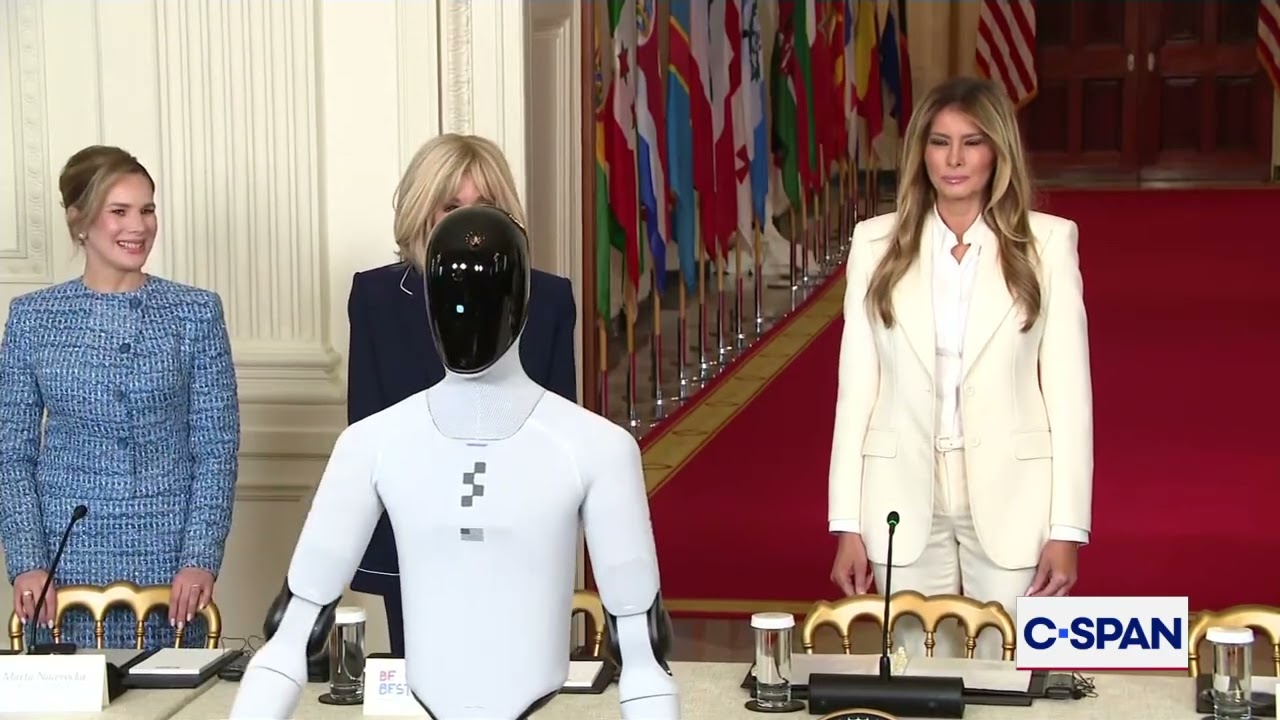 First Lady Melania Trump walks with robot to White House event on children's technology