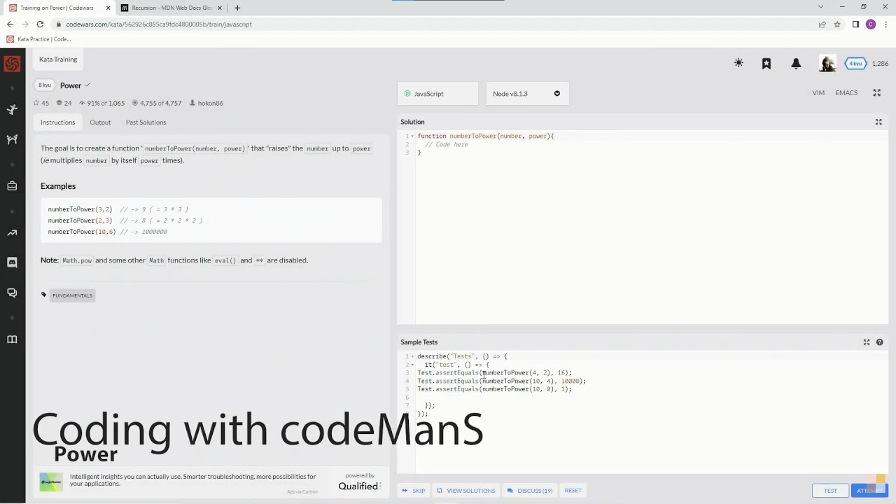 (Archived) Codewars 8 kyu Power Javascript