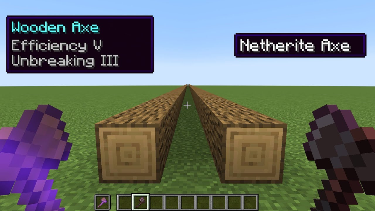 efficiency V wooden axe vs netherite axe