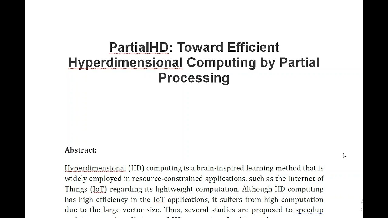 PartialHD Toward Efficient Hyperdimensional Computing by Partial Processing