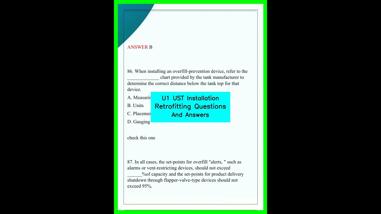 U1 UST Installation Retrofitting Questions And Answers video