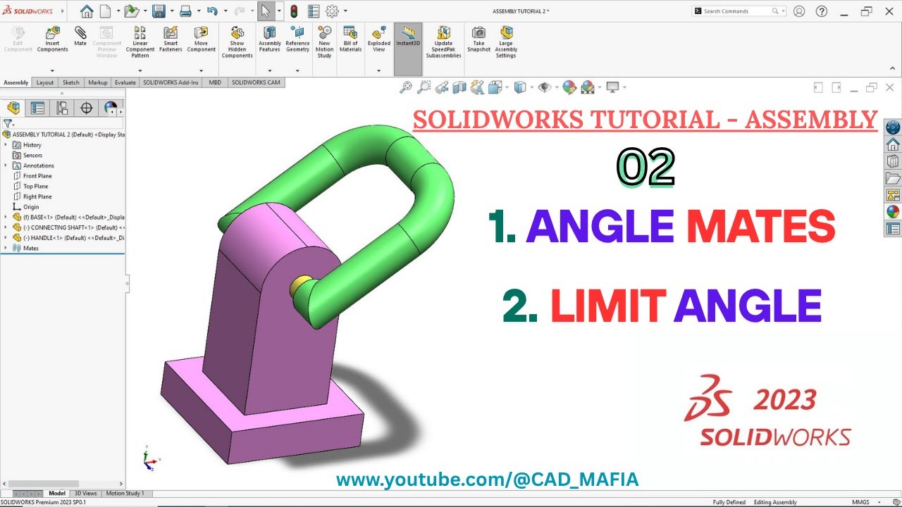 SolidWorks Assembly Tutorial: Angle Mate & Limit Angle in SolidWorks | SolidWorks 2023