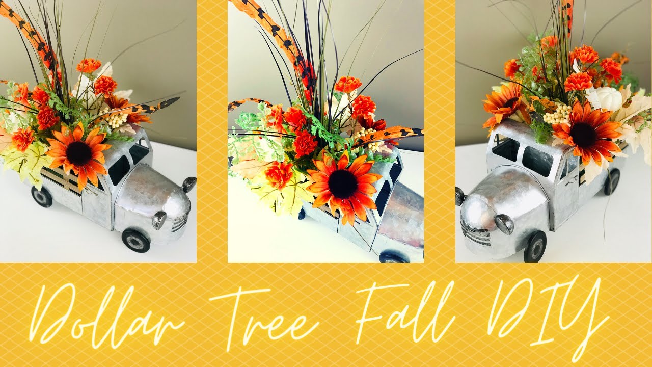 $5 FALL FLORAL ARRANGEMENT CENTERPIECE DOLLAR TREE DIY🍂🌻🍂 FARMHOUSE TRUCK DECOR