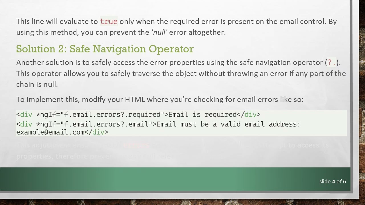 Resolving Email validation error in Reactive Forms: Object is possibly 'null' in Angular