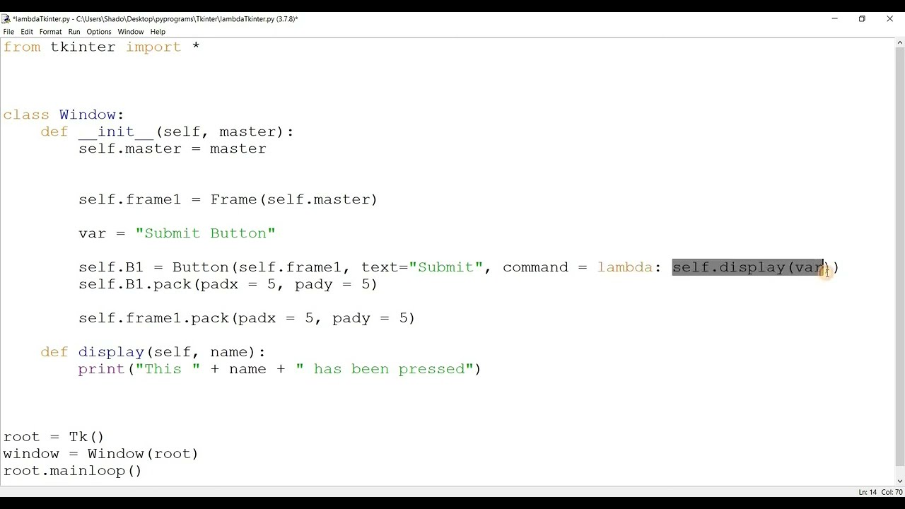 Using Lambda Functions with Tkinter