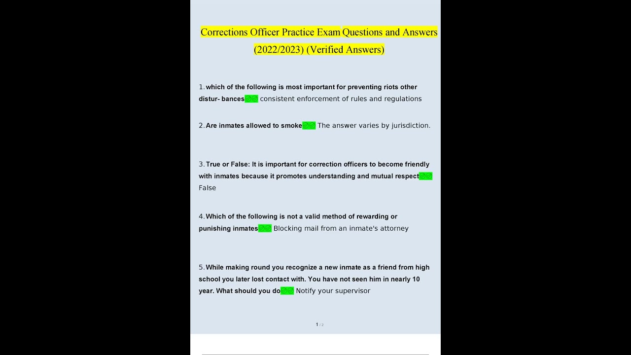 Corrections Officer Practice Exam Questions and Answers 2022 2023 Verified Answers