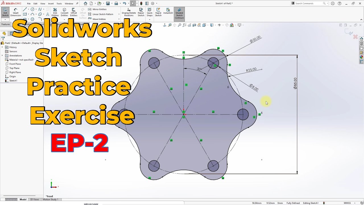 Solidworks Basics Tutorial | Sketch Practice Exercise EP-2 | Solidworks Tutorial 2022 | Solidworks