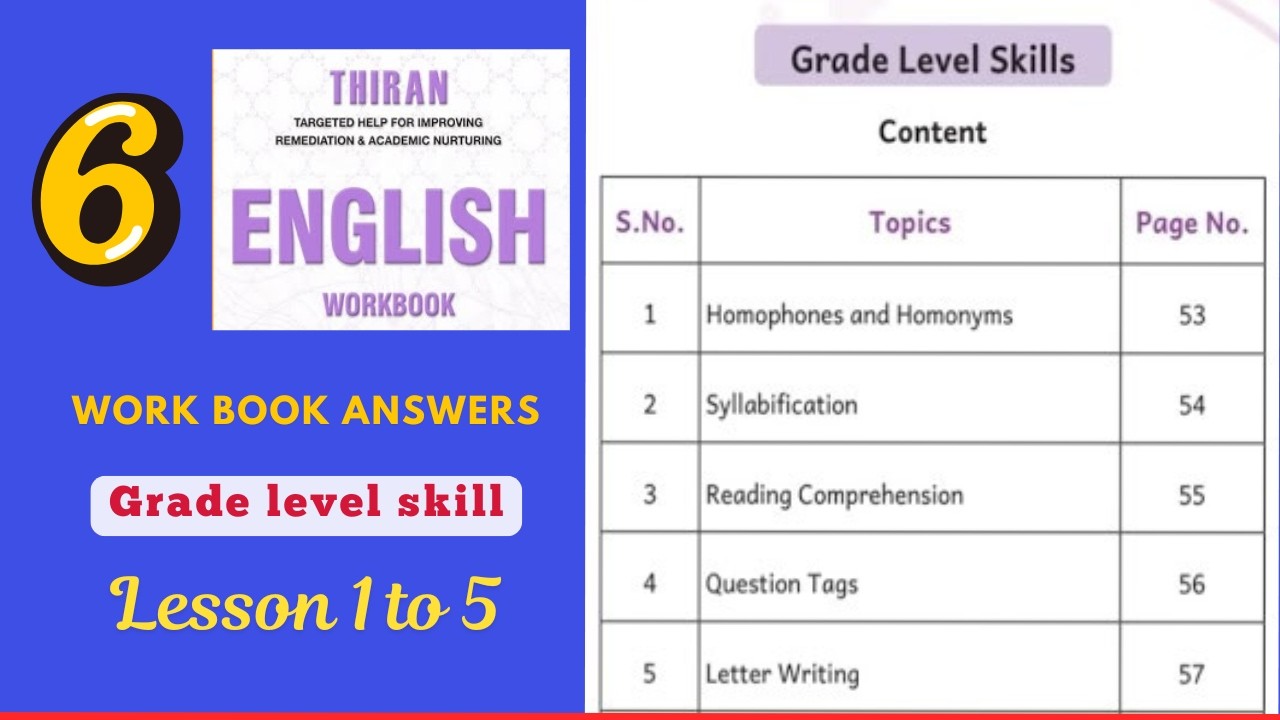 6th Thiran Grade level Skills | Thiran English Workbook Answers | Lesson 1 to 5