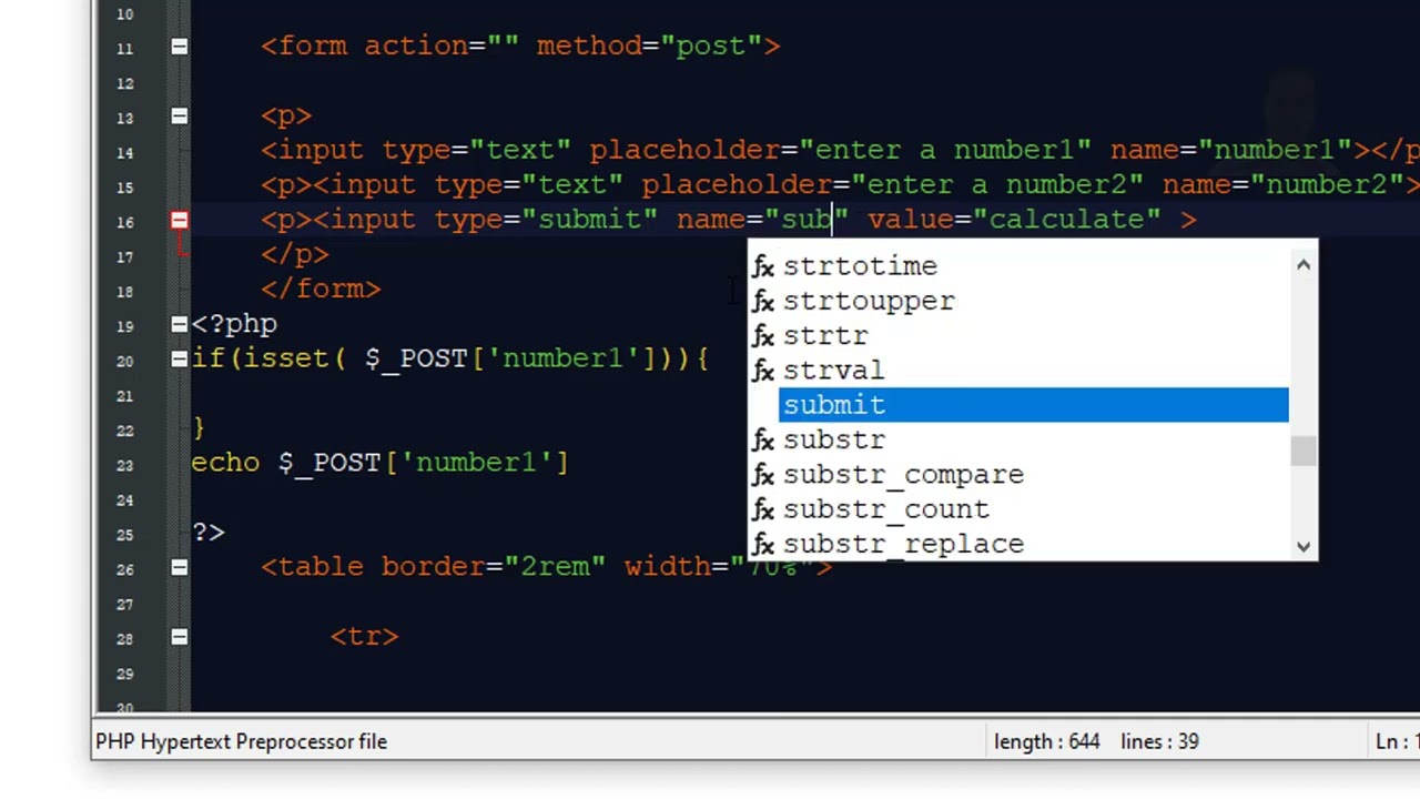 Multiplication Table PHP  | 2022