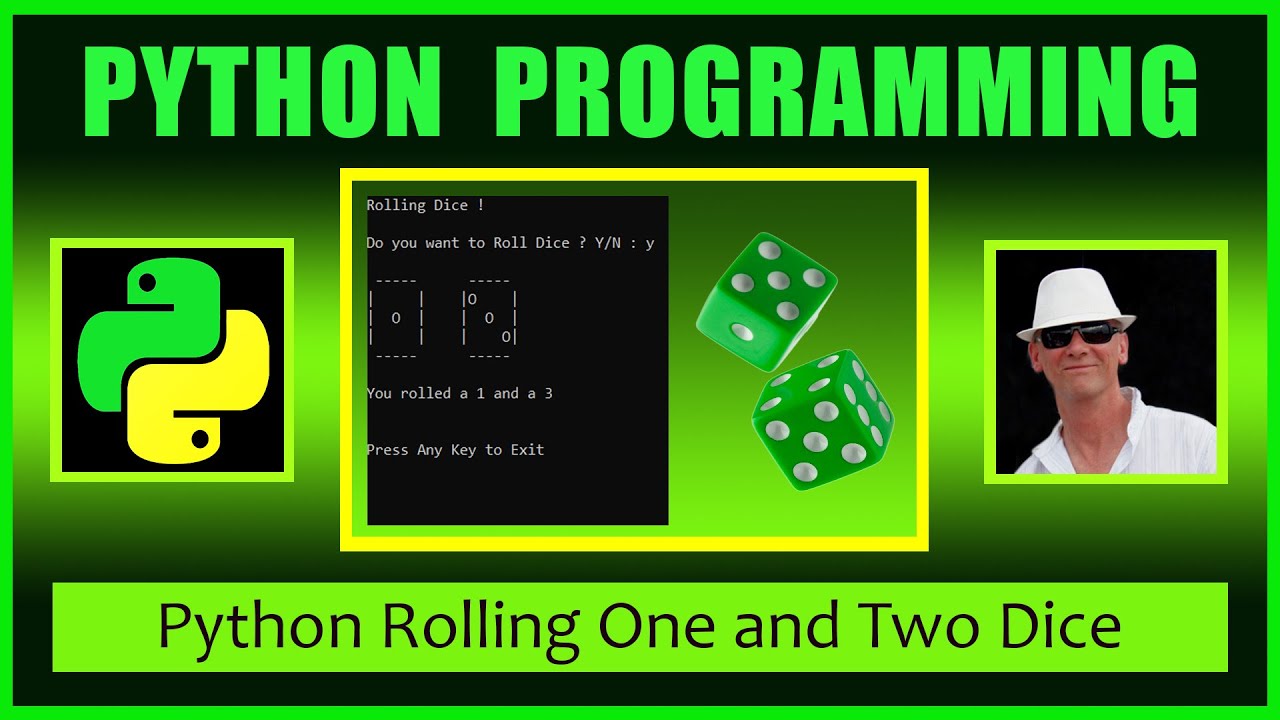 Python Dice Rolling and Dice Games - Beginner Python Lesson Learn Python Fast by doing a Dice Roller