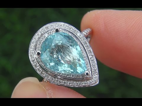 Estate Natural Aquamarine Diamond 14k White Gold Vintage Cocktail Ring - A141690