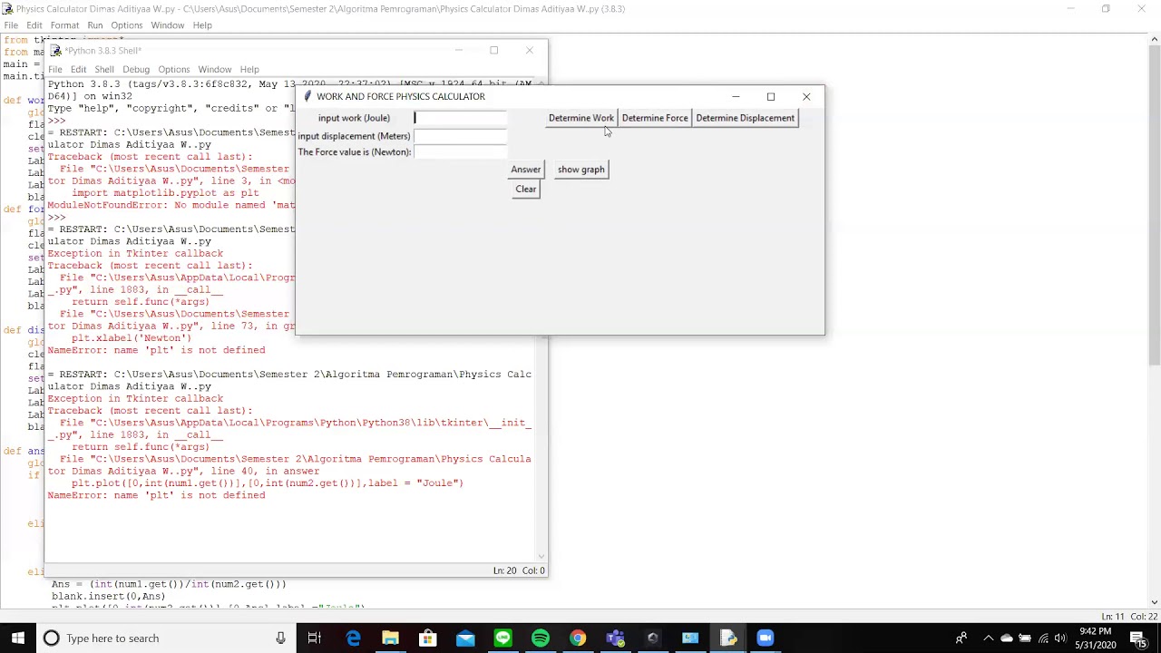 GUI Tkinter python simple programming (Physics Calculator Work and Force problems)
