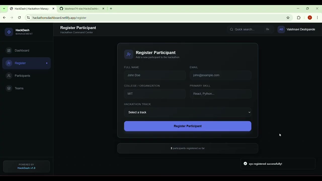 Hackathon Management Dashboard | React + TypeScript Project | Attendance & Team Formation System