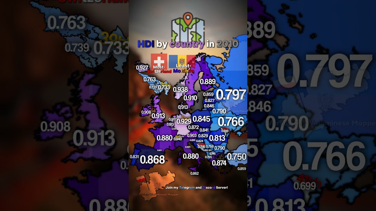 mep🥶 l HDI by country in 2010 l #europe #mapper #map #mapping #number #HDI #colors #geography #maps