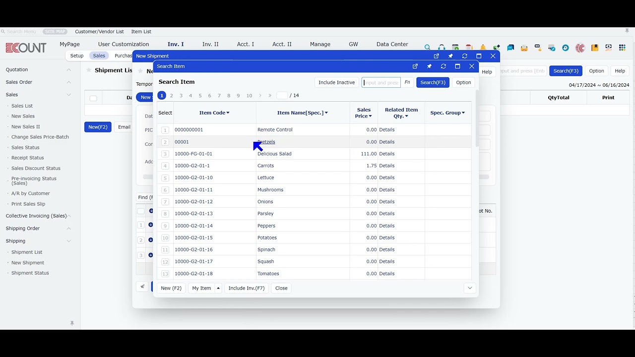 [ECOUNT Practice] Inventory I - Sales - New Shipment