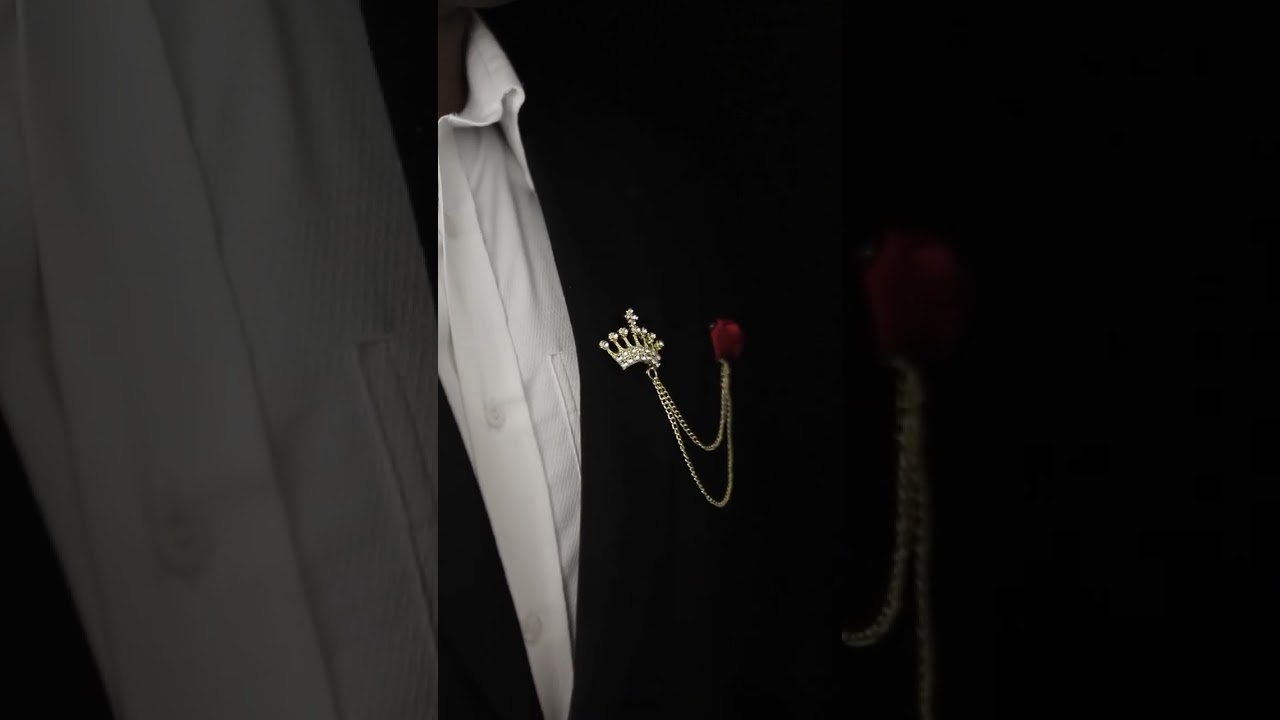Golden Crown Brooch with Red Rose for Men
