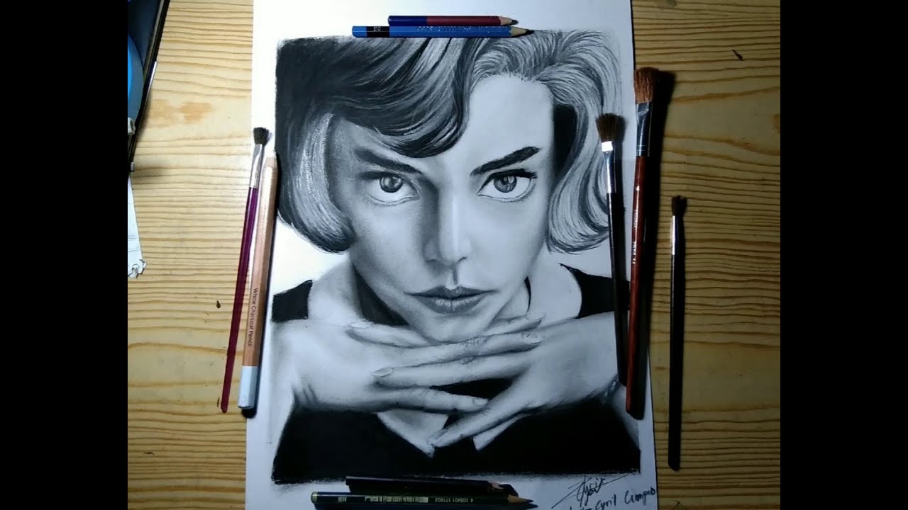 Beth Harmon from The Queens Gambit historical drama  (fan art) time lapse
