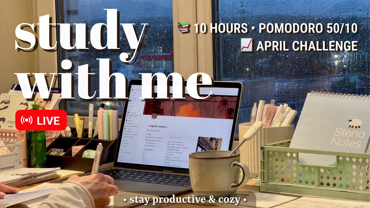 Challenge | 10 Hours • Study With Me • Pomodoro 50/10 | Fireplace Sound