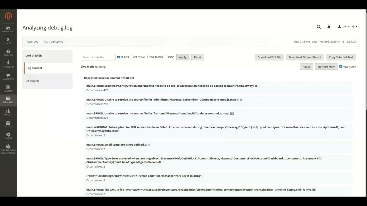 Magento 2 AI Log Viewer – Debug Faster & Fix Errors Instantly