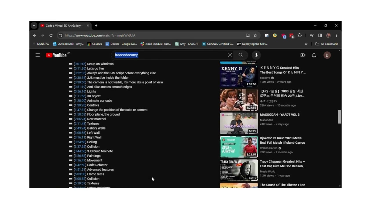 Timestamps for FreeCodeCamp - Code a Virtual 3D Art Gallery video