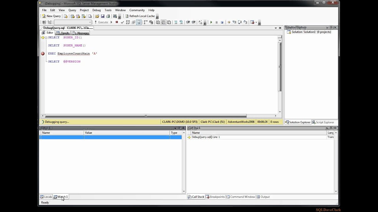 Debugging in SSMS 2008 and 2012 Part I