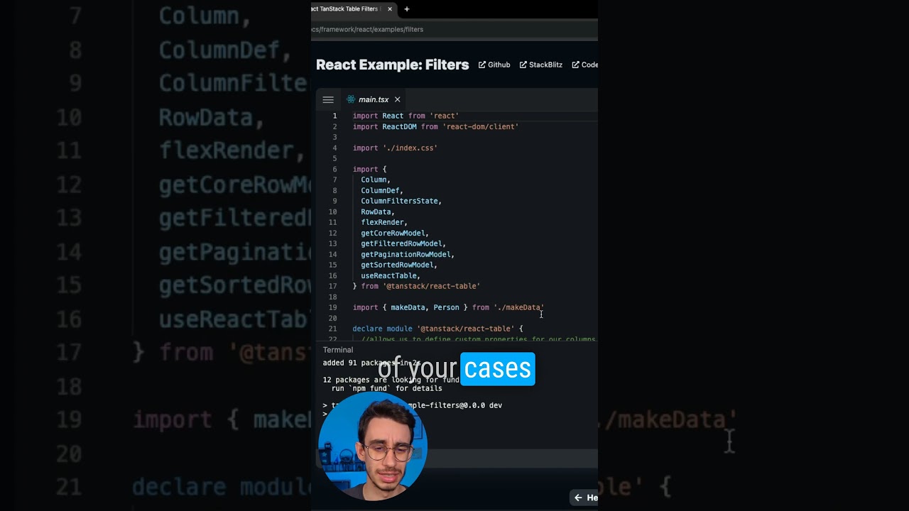 Tanstack Table Manual Filters