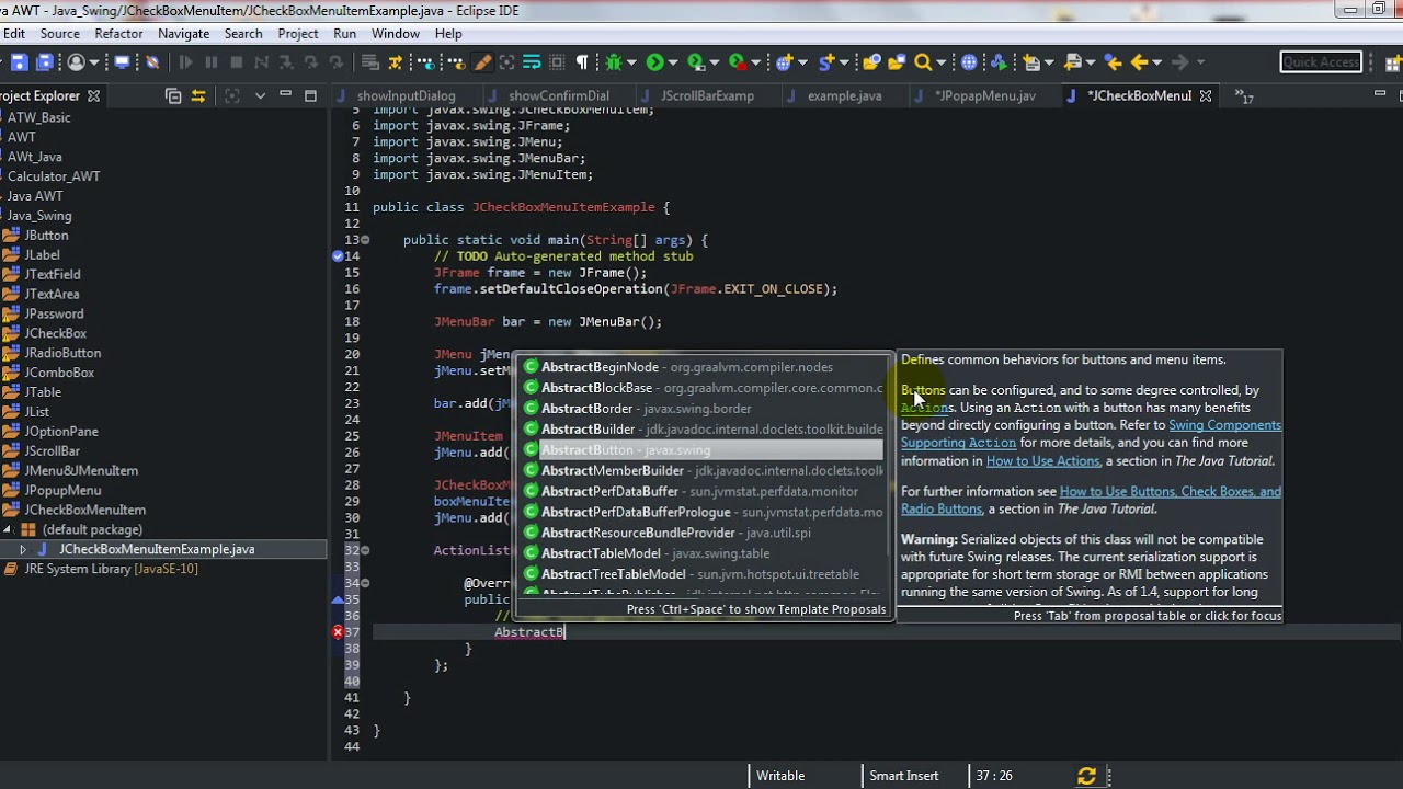 17. JCheckBoxMenuItem Java Swing Tutorial without voice