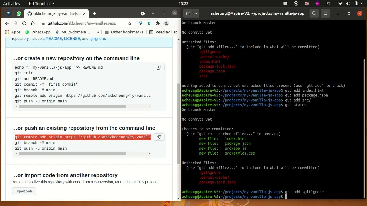 Check in vanilla javascript project in GitHub