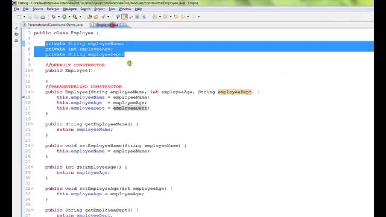 PARAMETERIZED CONSTRUCTOR IN JAVA   DEMO