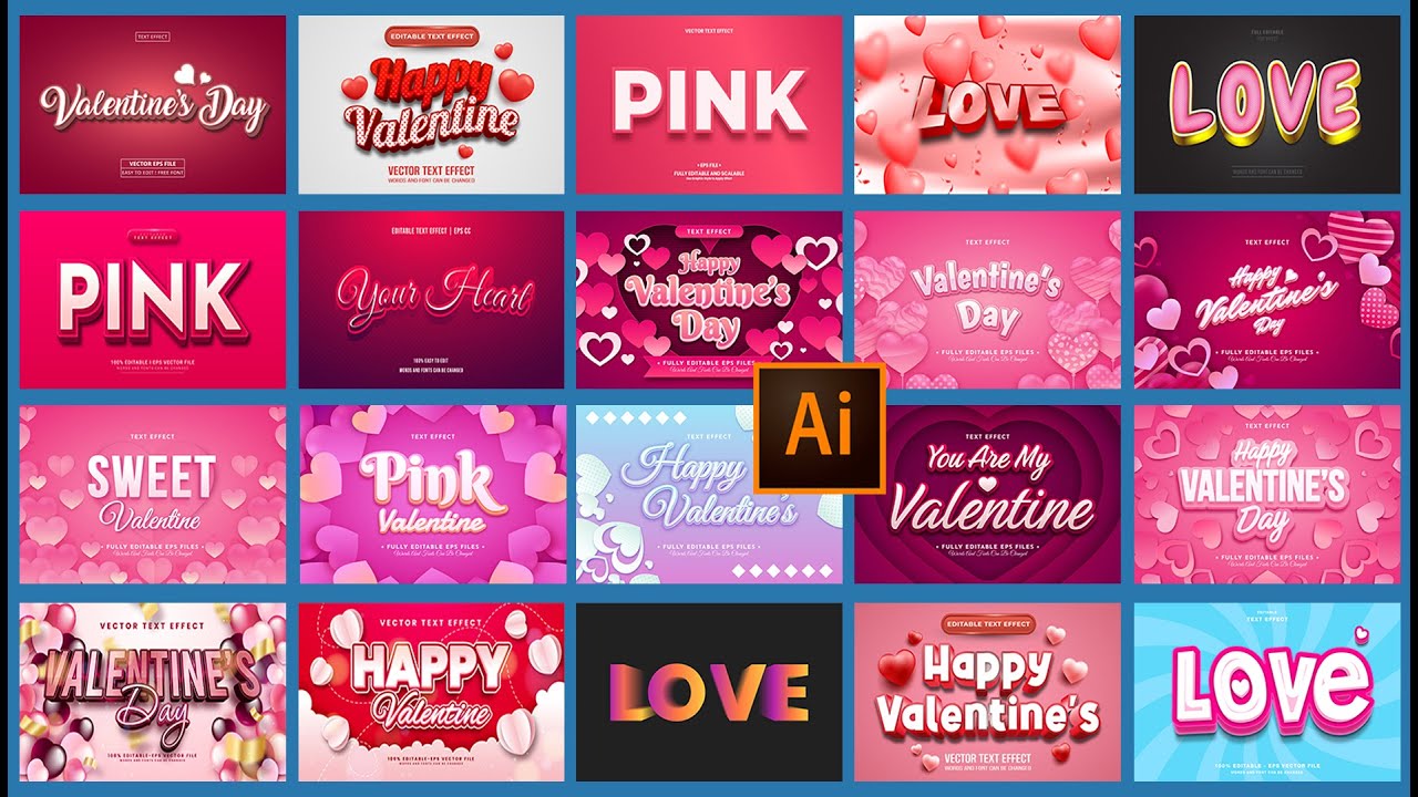 Valentines Day 3D Text Effect Vector Eps In Adobe Illustrator