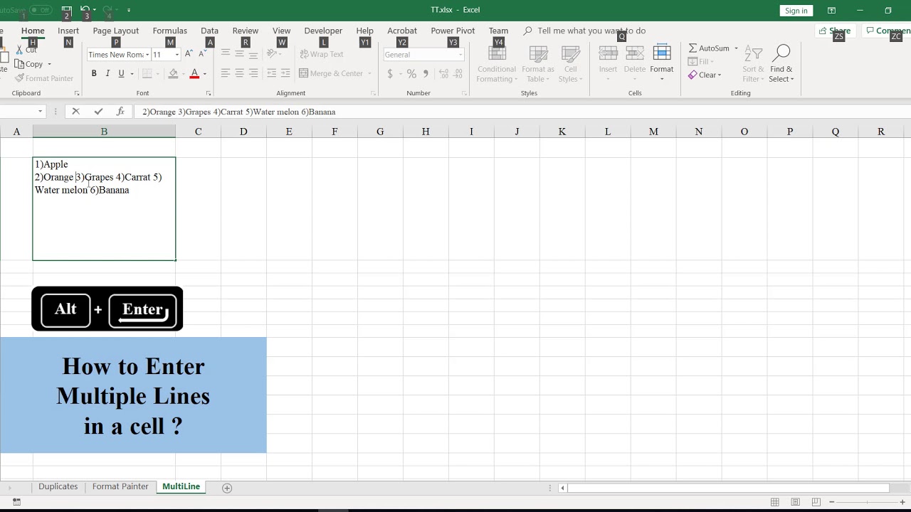 Entering Multiple Lines in a Single Cell of Excel