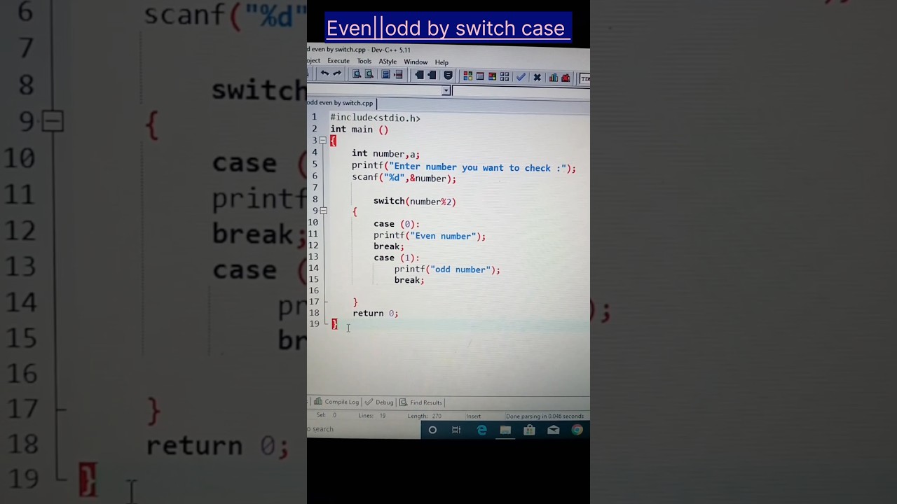 Even||odd by switch case #ccode #shorts