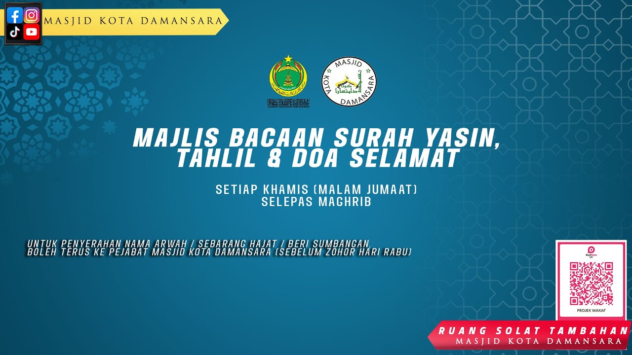 Siaran Langsung Bacaan Surah Yasin, Tahlil & Doa Selamat | Ustaz Mohammad Nor Salami | 18-9-2025