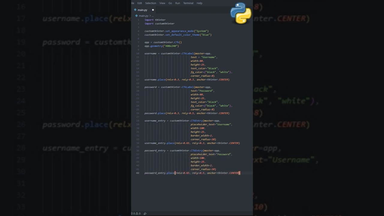 Python Tkinter Login System #shorts