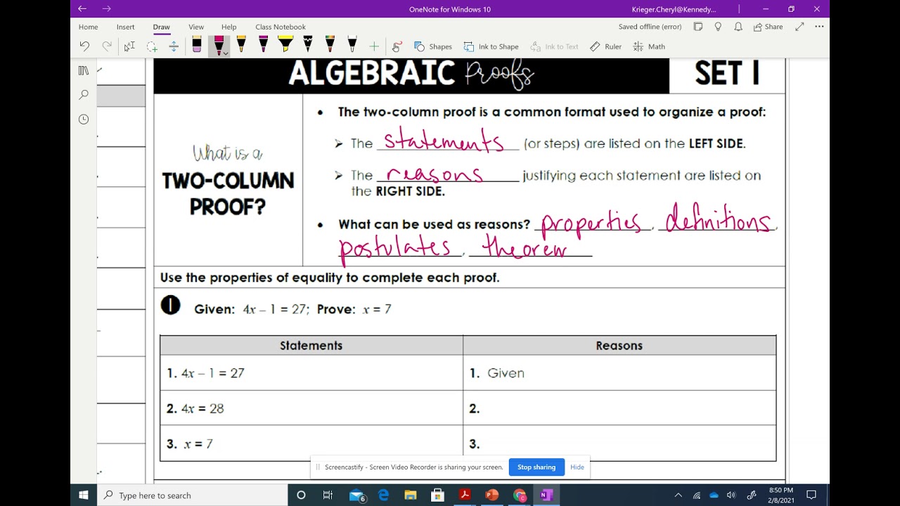 Geometry Homework: Algebraic Proofs