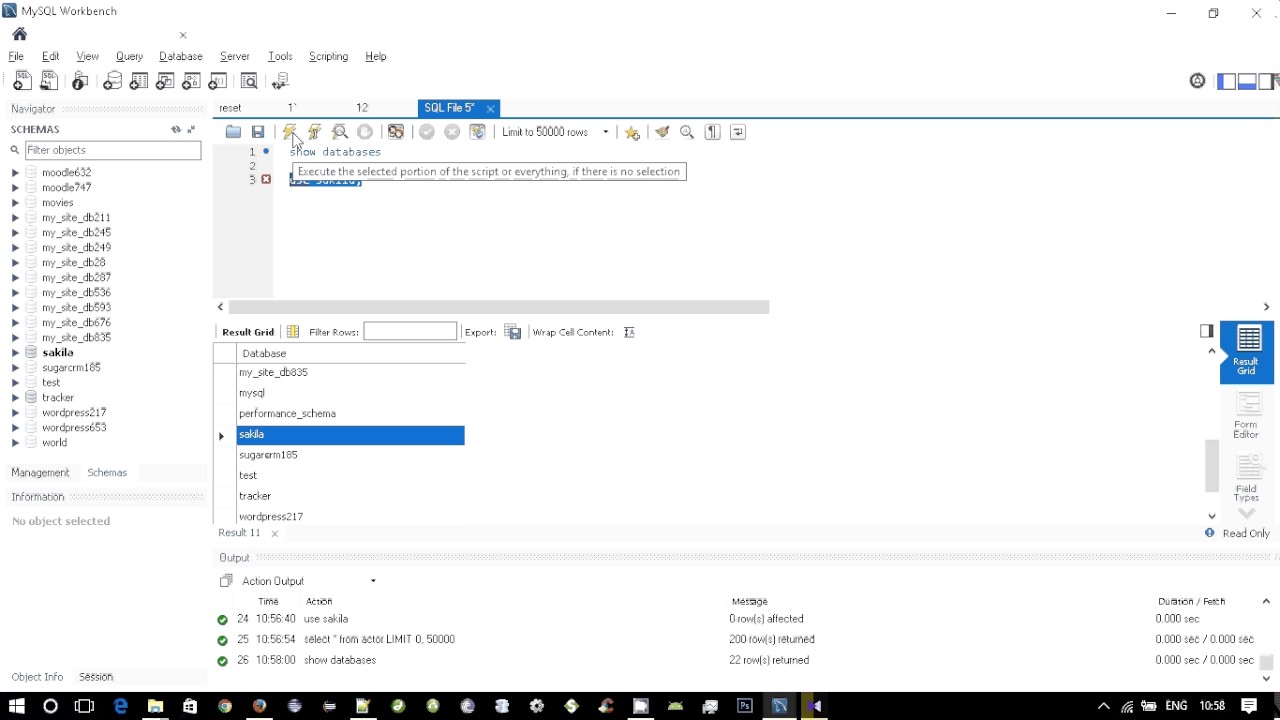 3  select database in MySQL server