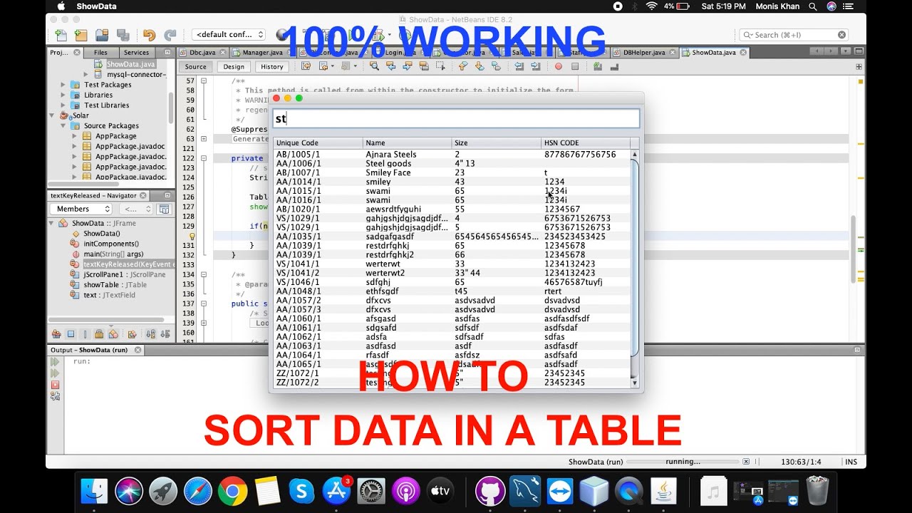 SORT AND SHOW DATA IN ALREADY FILLED TABLE IN JAVA