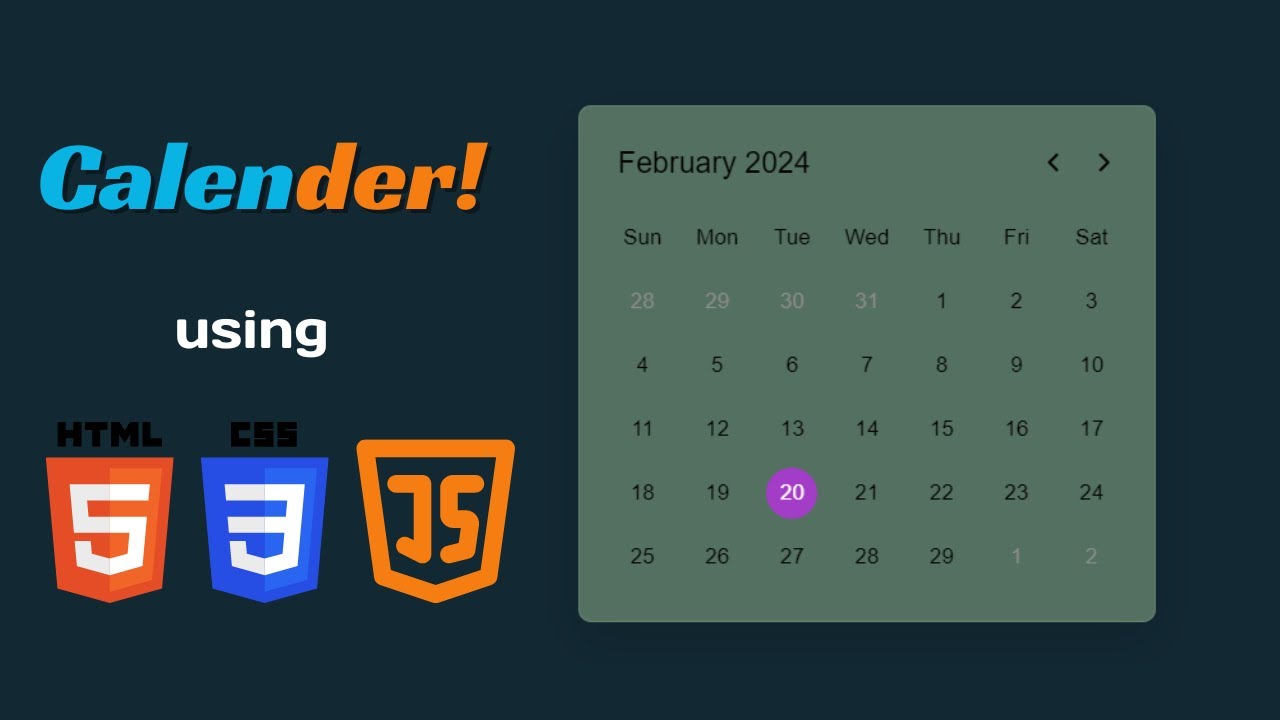 How to make calendar Using HTML CSS & JavaScript #html #css #javascript @codeVal31