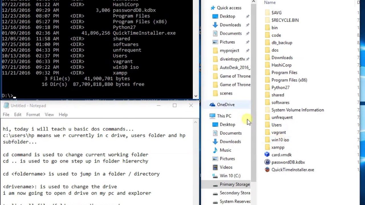 Beginners Introductio to MS Dos Basic commands tutorial