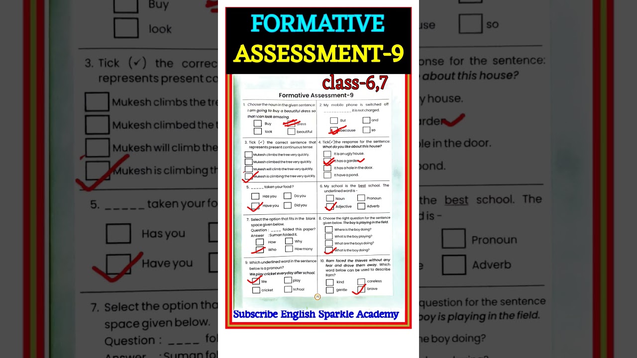 FORMATIVE ASSESSMENT-9 Class-6/7 2025-26 Lastest l English Sparkle Academy Solution by Ashok sir