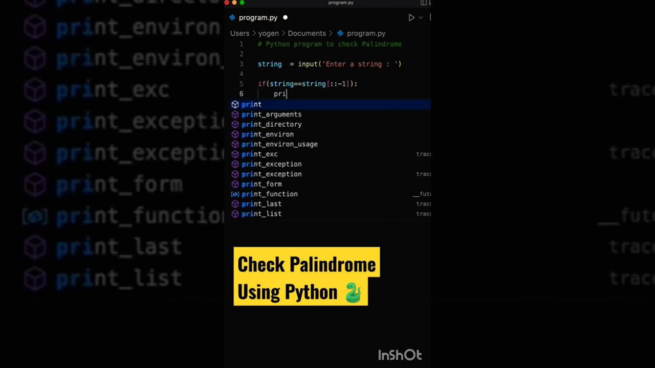 Python program to check palindrome one liner code #shorts#coding#programming