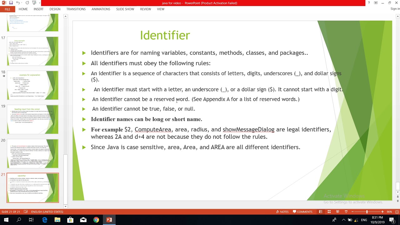 Java Identifiers
