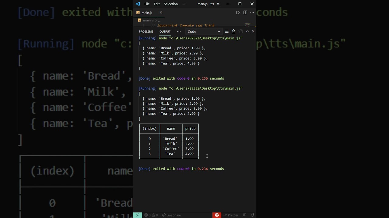 JavaScript console log tips and tricks #shorts
