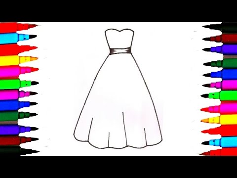 How To Draw 3 Beautiful Girls Dresses Drawing To Color For Kids l Painting Pages l Rainbow Colors