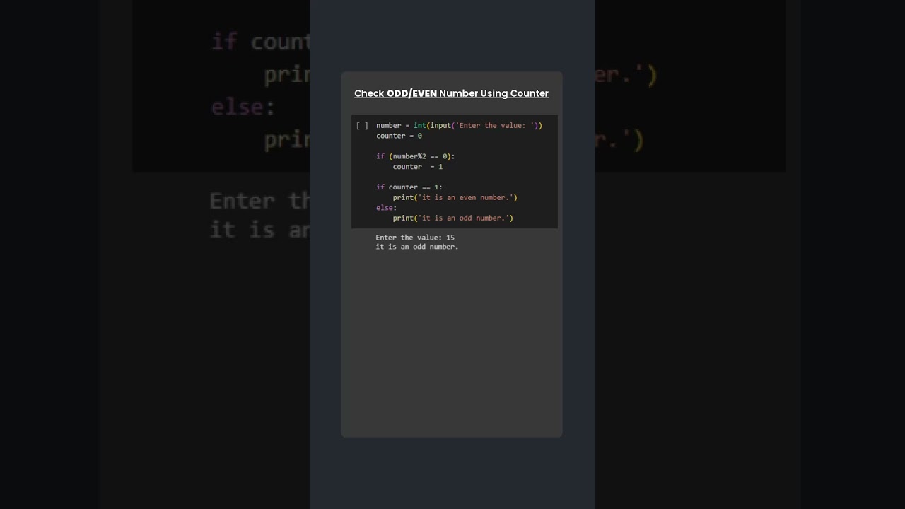 Check Odd/Even Number Using Counter Concept In Python Programming