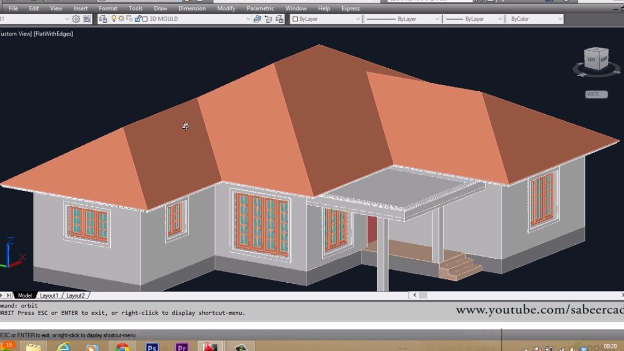 AUTOCAD 3D HOUSE SLOPED ROOF | AUTOCAD SLOPED ROOF | 3D ROOF