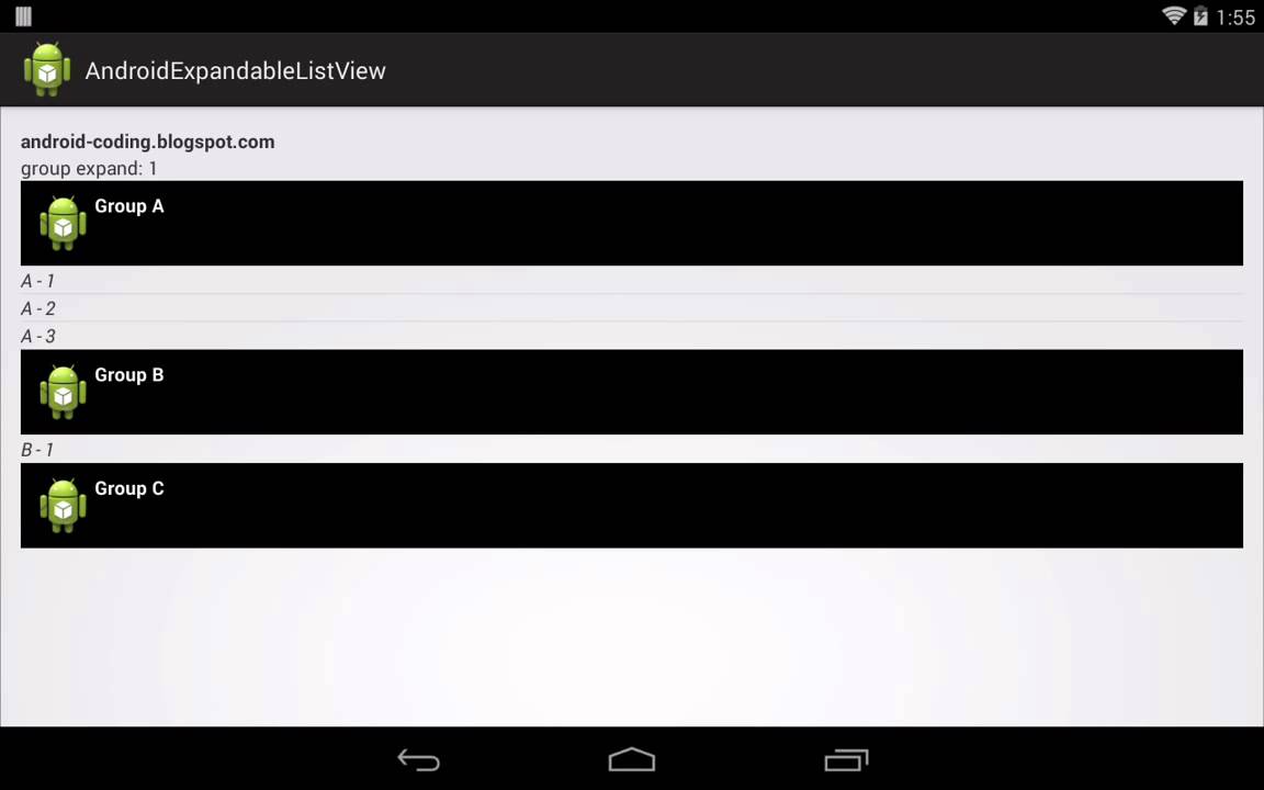 Android ExpandableListView example